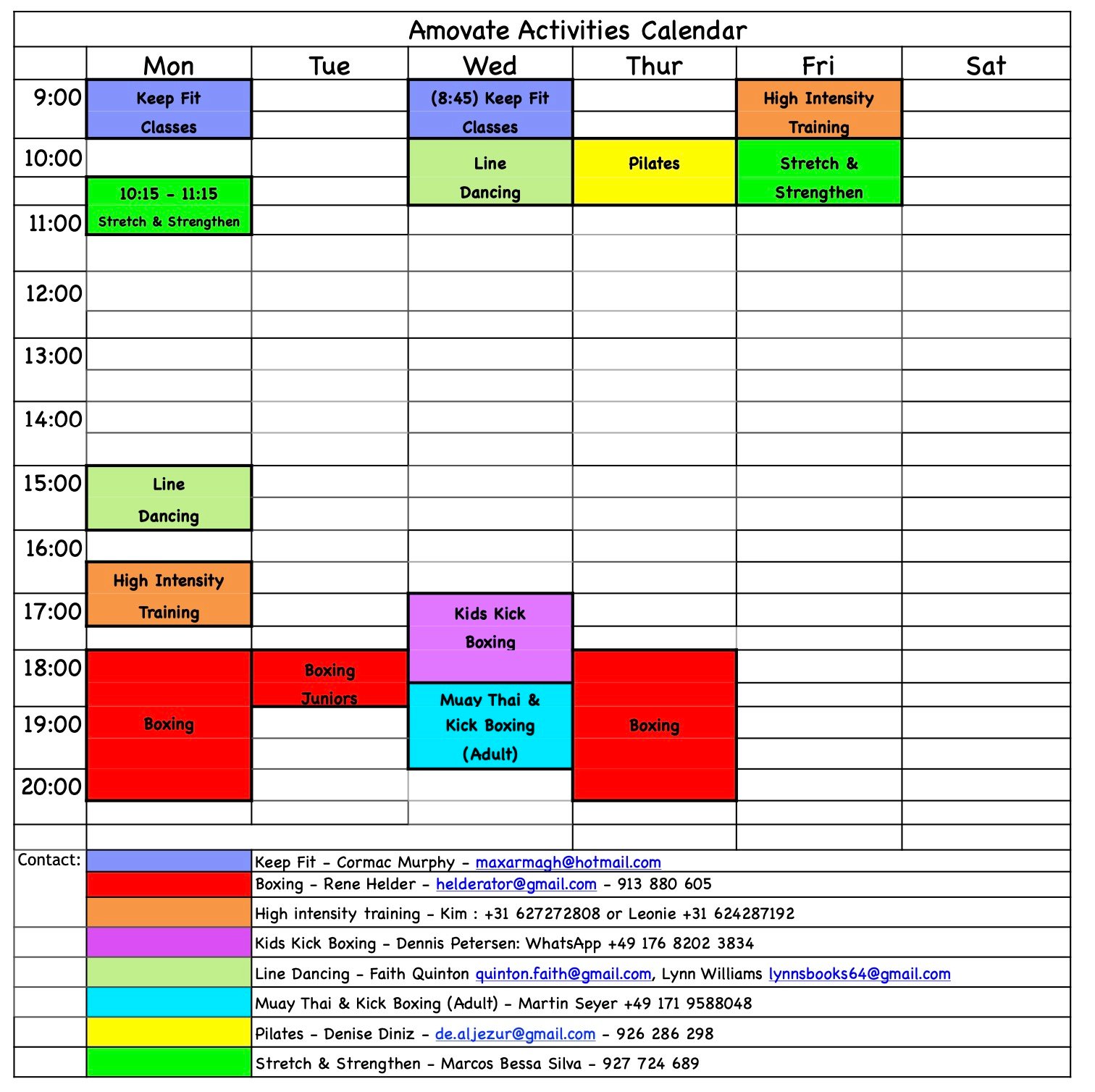 Activities Calendar | Amovate